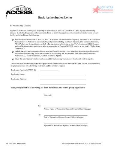 Bank Authorization Letter - 9+ Examples, Format, Sample