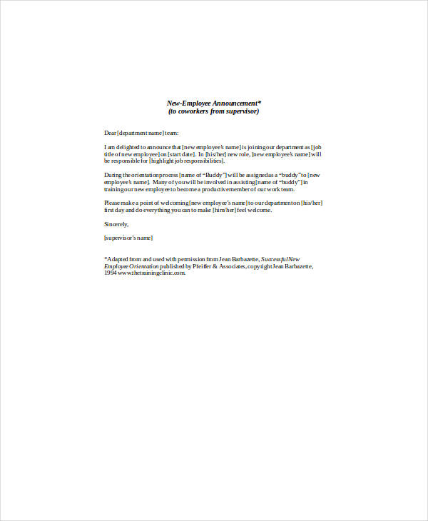 New Employee Announcement Letter For Your Needs Letter Templates 
