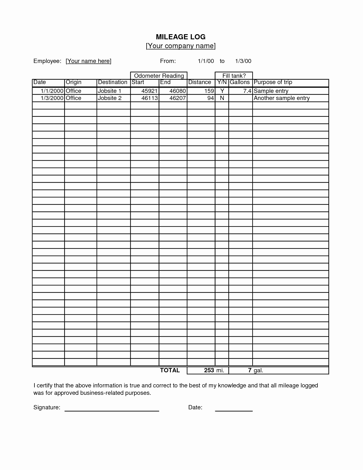 Mileage Log Templates Free Log Templates
