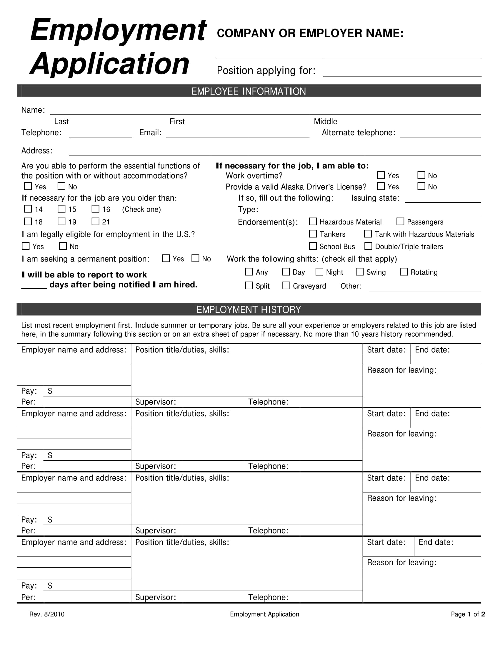 Job Application Form Examples 29 PDF DOC Examples