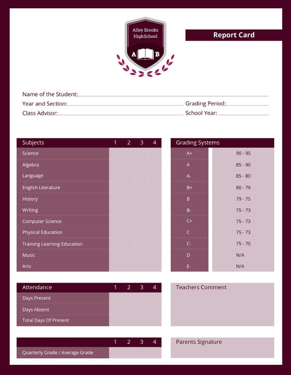 Report Card Examples 11 Designs PSD AI Examples