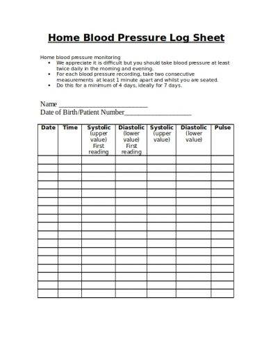12 Blood Pressure Log Examples PDF DOC Examples
