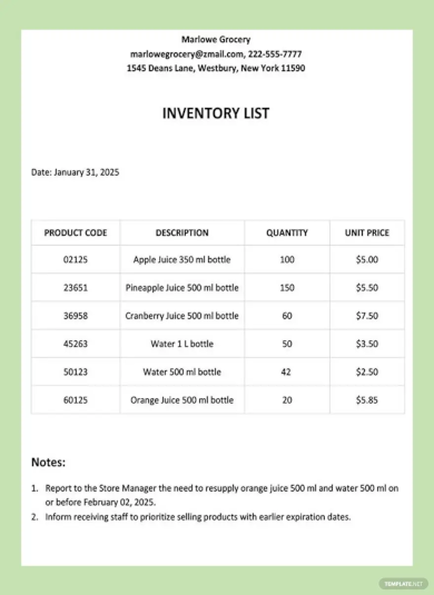 Inventory List - 14+ Examples, Format, Pdf | Examples