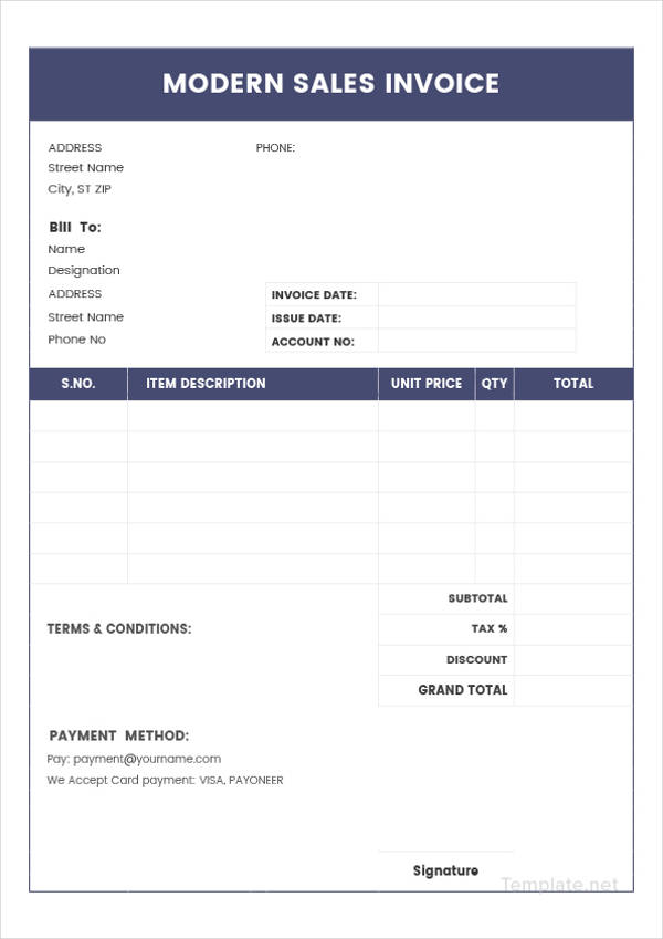Sales Invoice Examples - 17+ PDF, Word, Excel | Examples