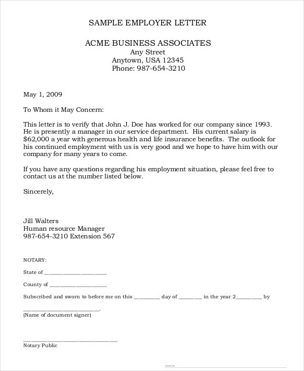 Letter Verifying Employment Template Free Samples Examples Format 