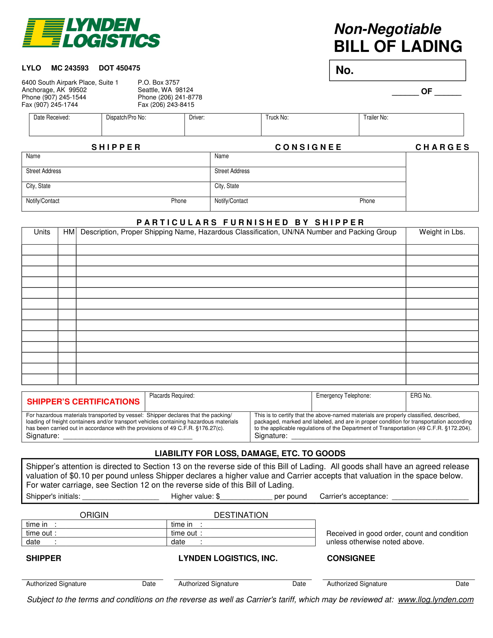 Bill Of Lading Form 19 Examples Format Pdf Examples