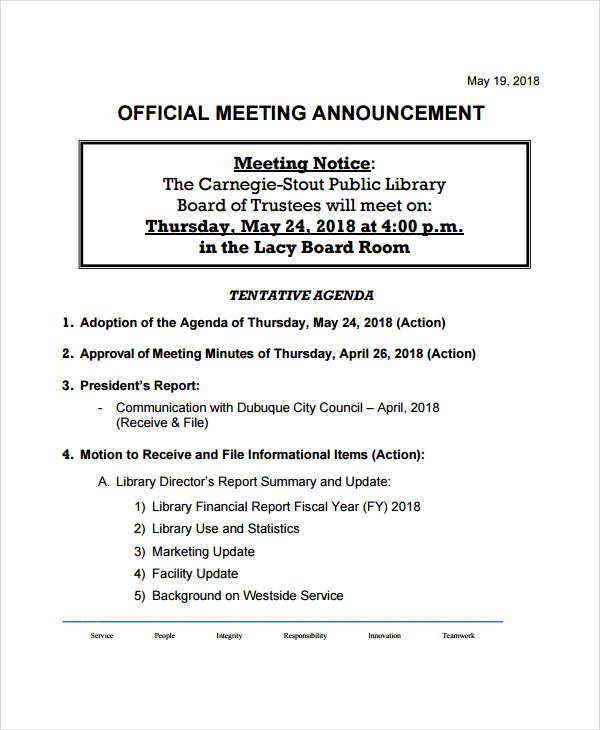Meeting Announcement 10 Examples Format Pdf Examples