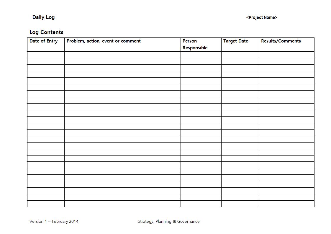 Project Daily Log Template Excel Excel Templates Photos