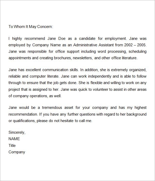 Reference Letter For Employee 8 Examples Format Sample Examples