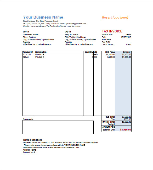 Sales Invoice Examples - 17+ PDF, Word, Excel | Examples
