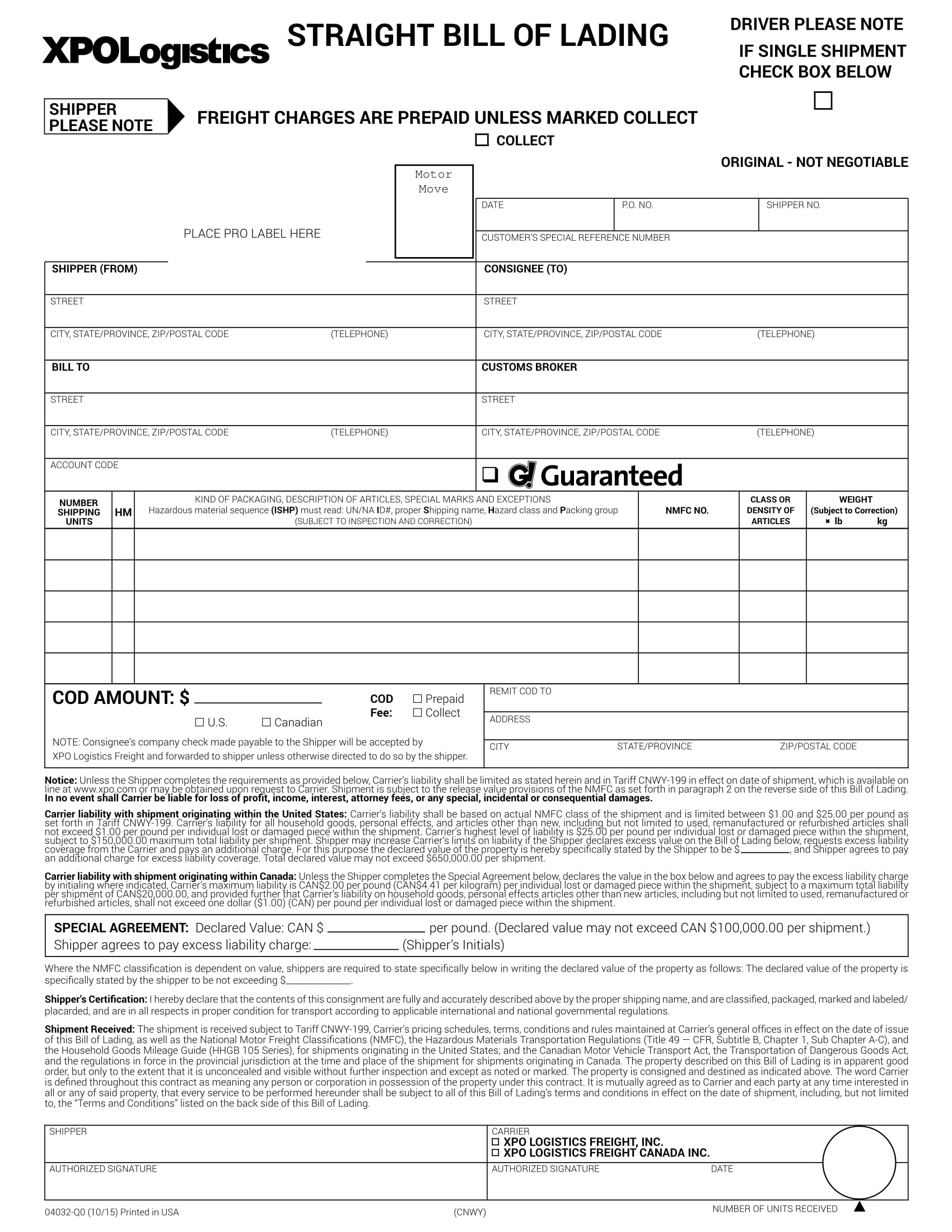 9 Generic Bill Of Lading Examples PDF Examples