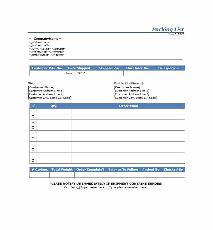 Packing Slip Examples