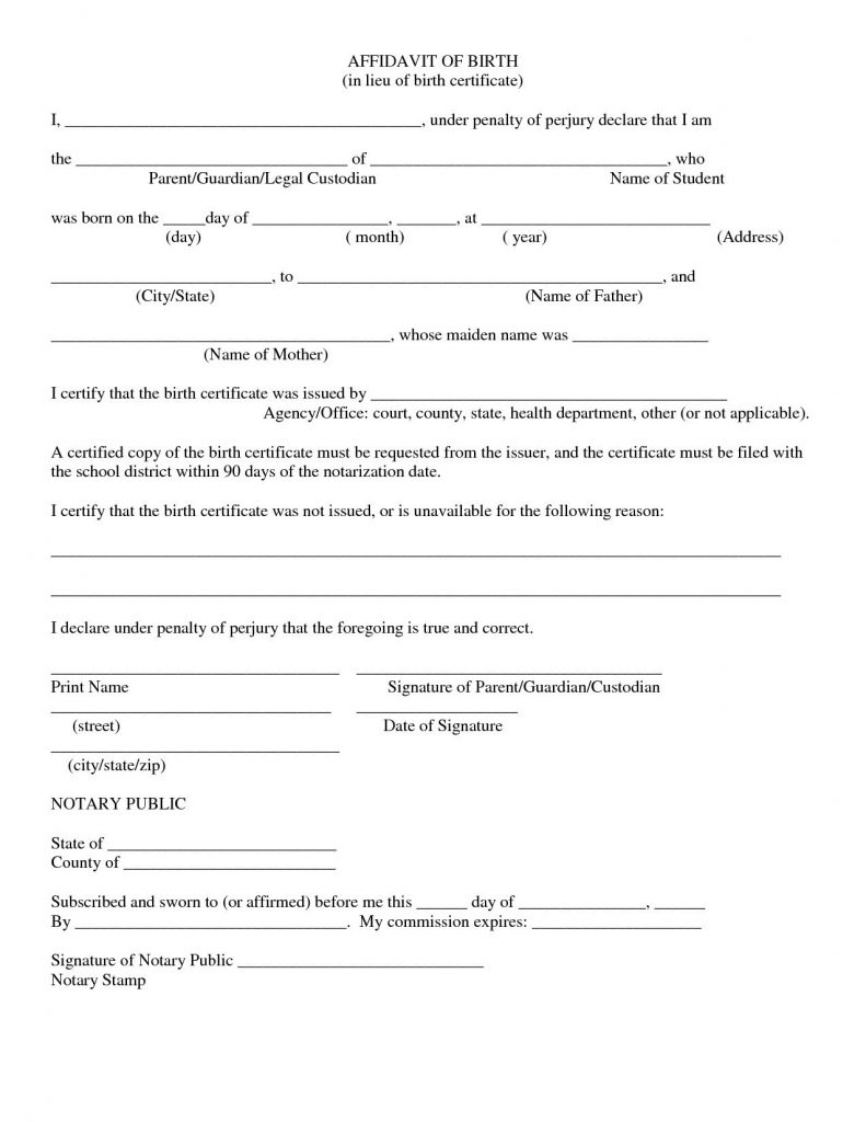 Affidavit Of Birth Template Affidavit Of Birth Template