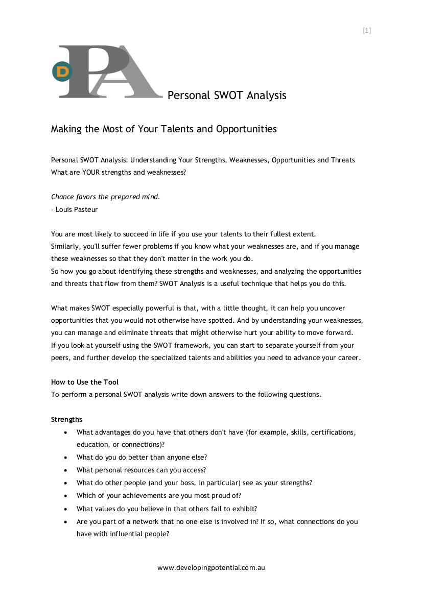 Personal SWOT Analysis - 6+ Examples, Format, Pdf | Examples
