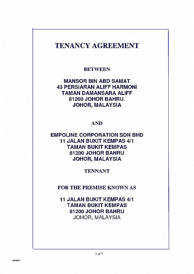 Sample Tenancy Agreement Malaysia Word Format Shop Rent Agreement 