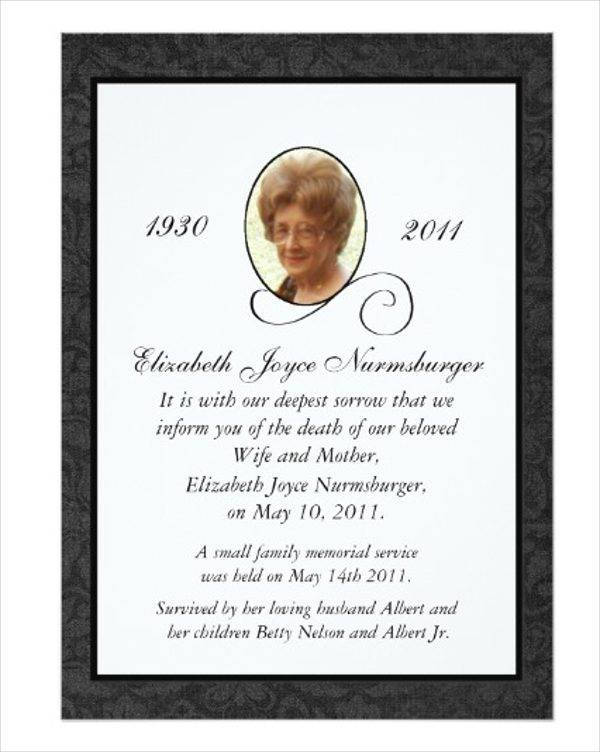 Funeral Announcement Examples Floral Funeral Invitation Card 