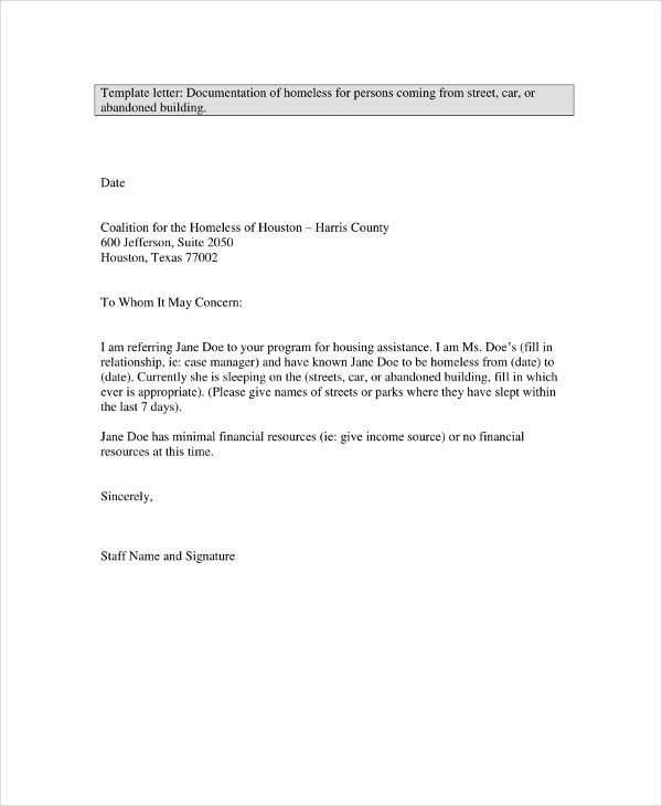 Homeless Letter Template Homeless Letter Template