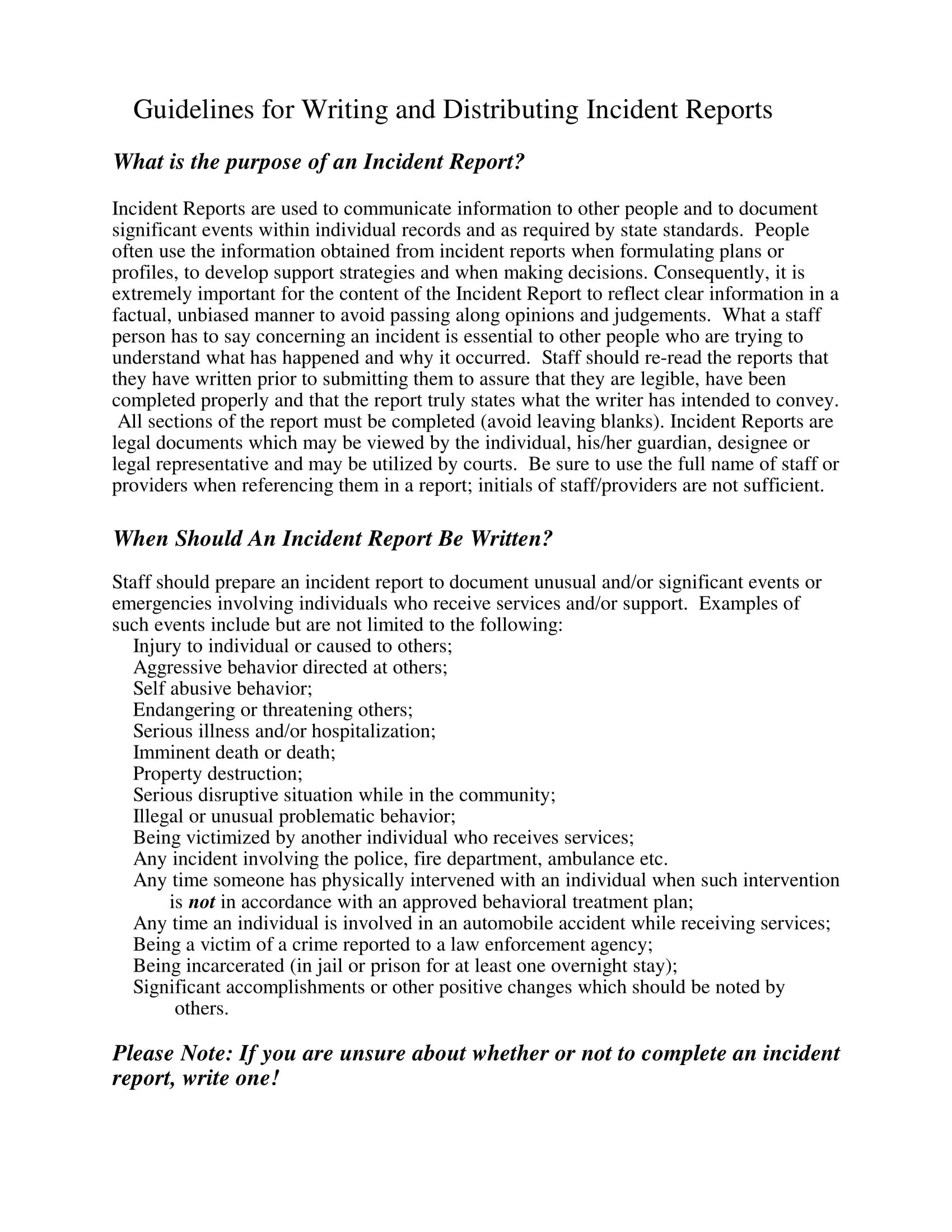 Write Incident Report
