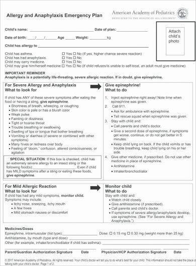 Allergy Action Plan - 9+ Examples, Format, Pdf | Examples