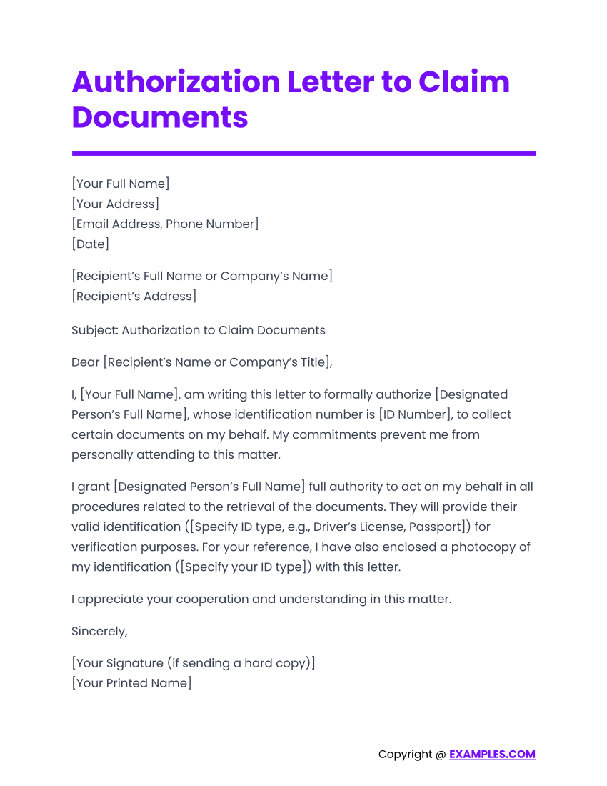 Authorization Letter Format Examples - 30+ in PDF | Examples