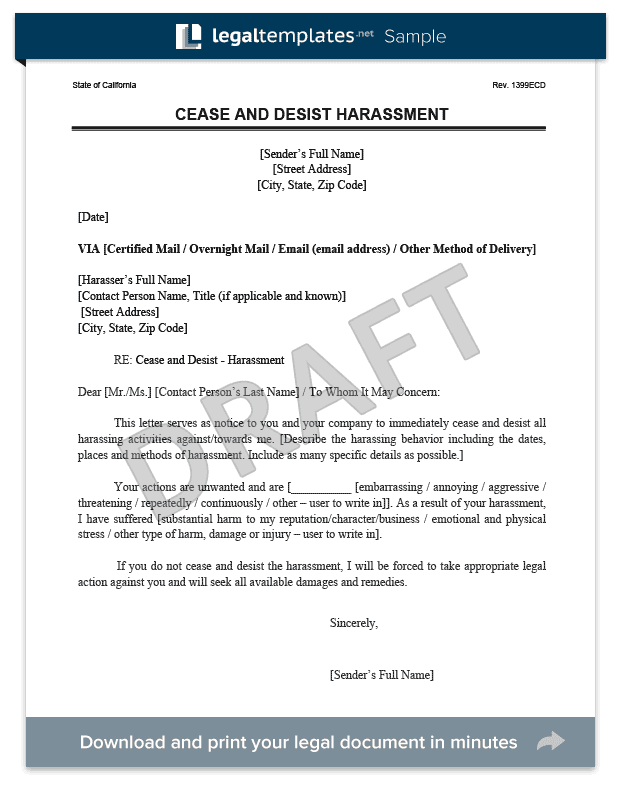 Cease And Desist Letter 9 Examples Format Sample Examples
