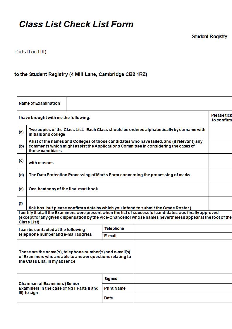 Class List - 12+ Examples, Format, Pdf | Examples