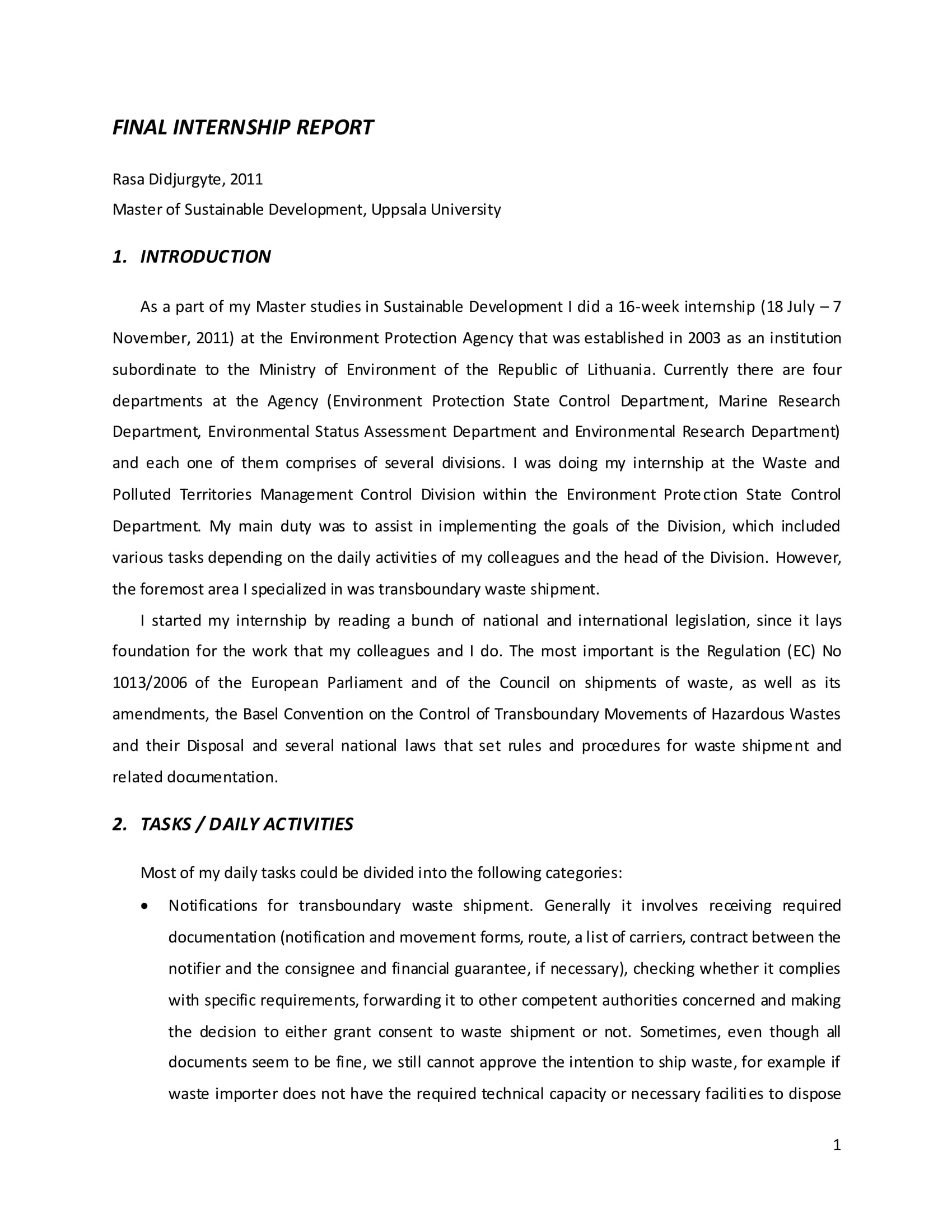 Introduction Template For Report