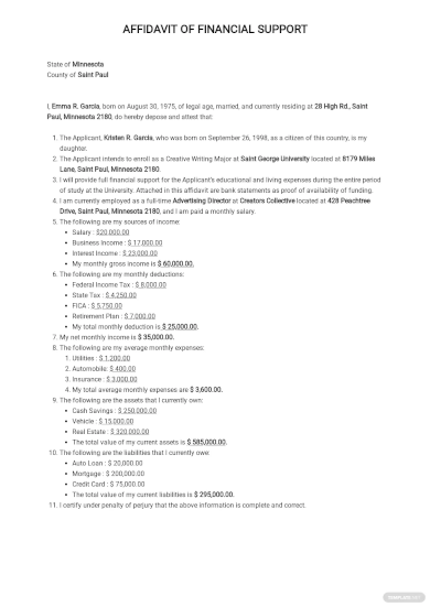 Affidavit of Financial Support - 12+ Examples, Format, Pdf | Examples