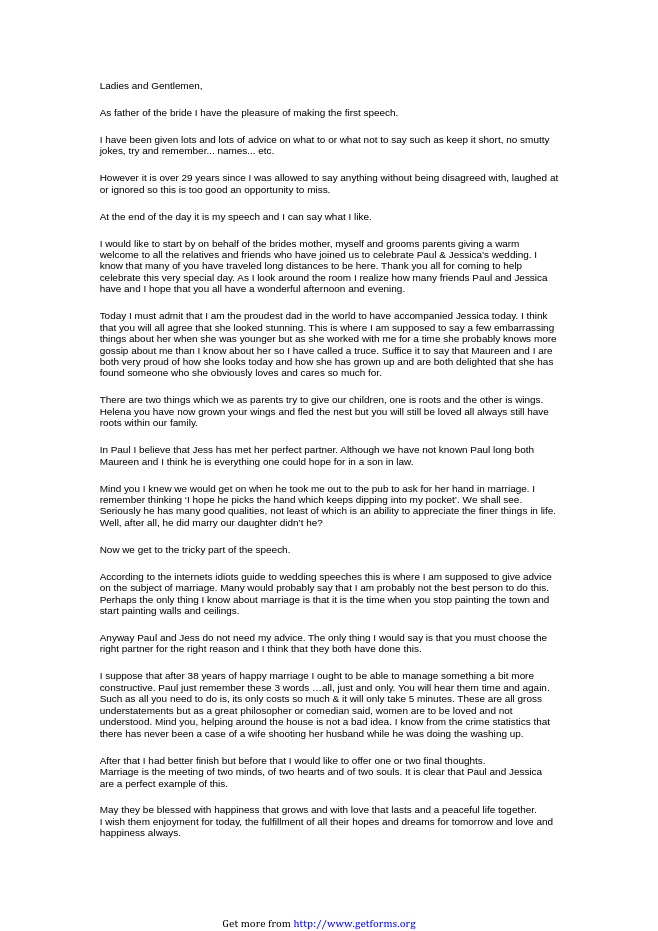 Father of the Bride Speech - 10+ Examples, Format, Sample | Examples