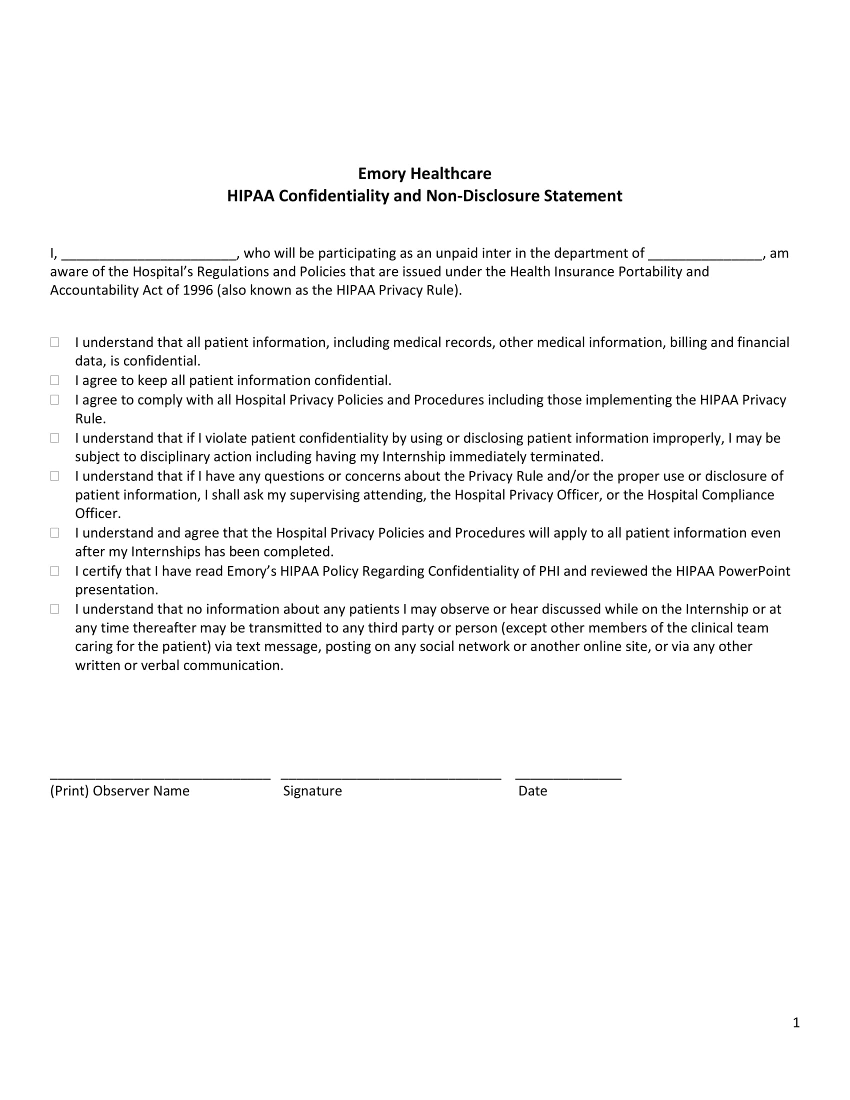 HIPAA Confidentiality Agreement - 10+ Examples, Format, Pdf | Examples
