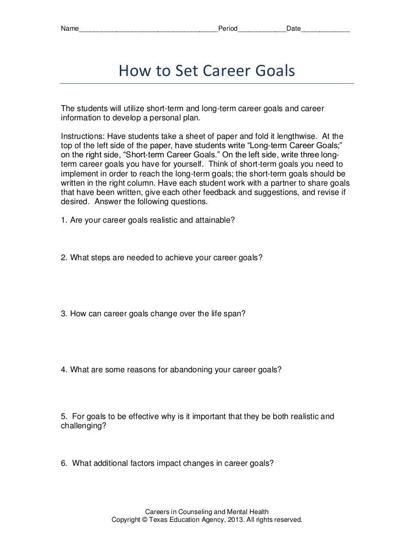 Career Goal Examples List