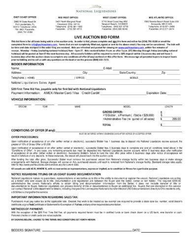 Auction Bid Form - 11+ Examples, Format, Pdf
