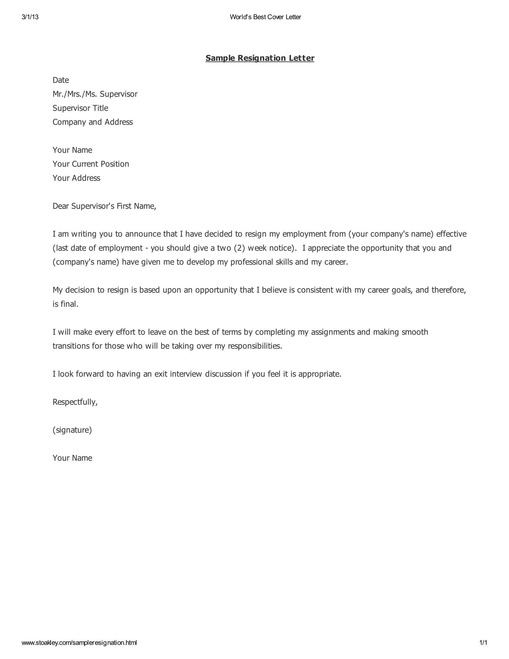 Official Resignation Letter Examples 9 In PDF DOC Examples