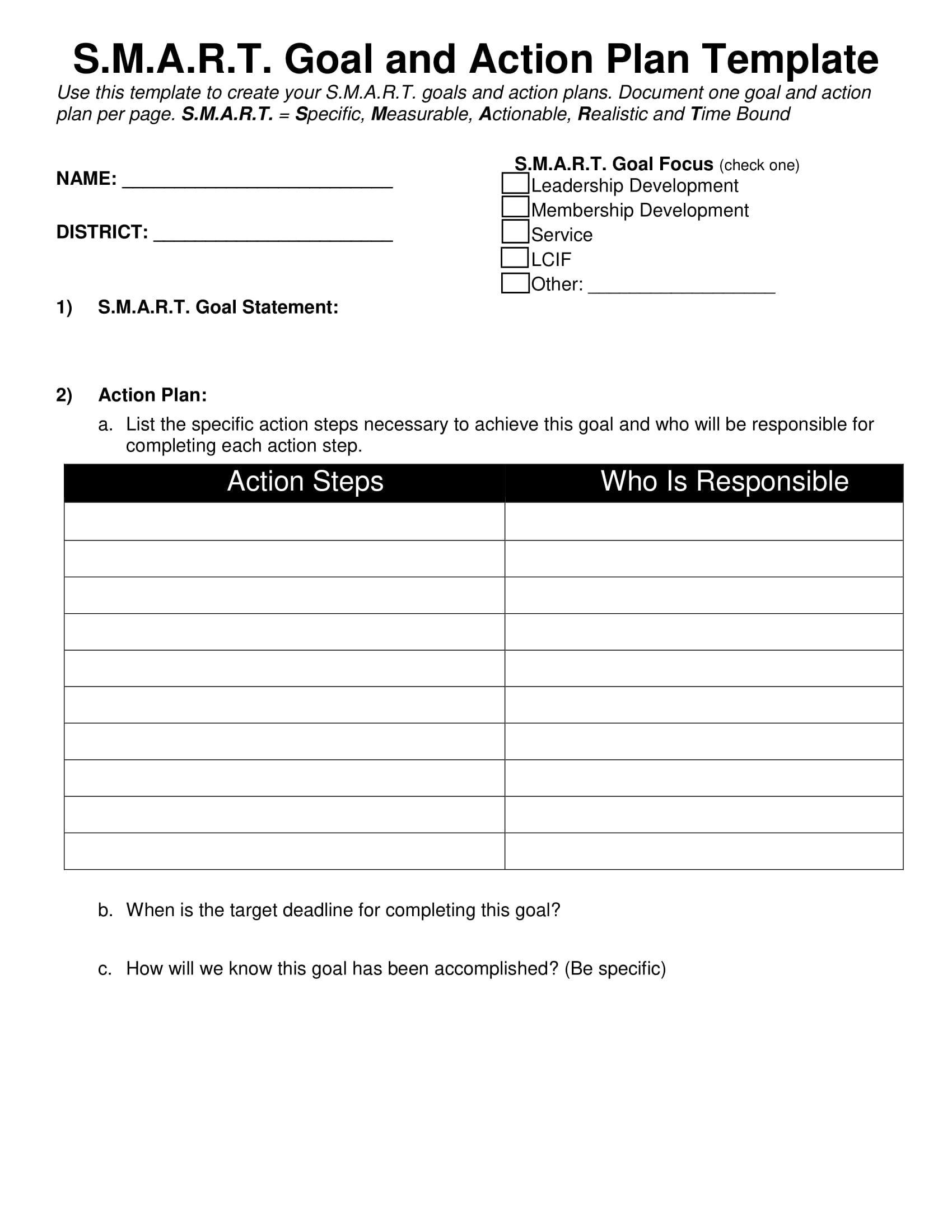 Printable SMART Action Plan 12 Examples Format Pdf Examples