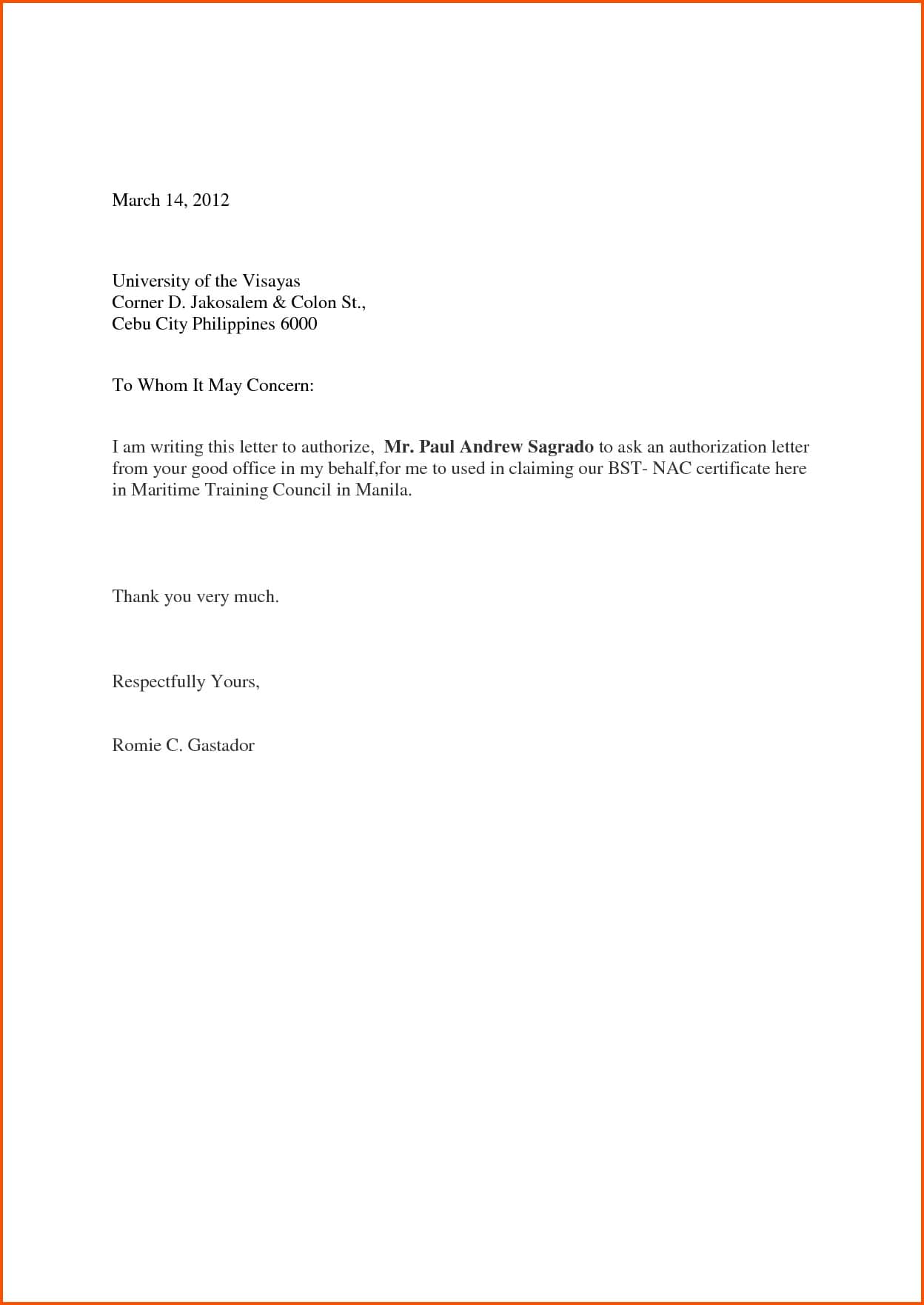 Personal Authorization Letter 9 Examples Format Sample Examples