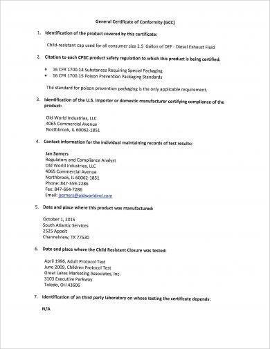 General Certificate of Conformity - 16+ Examples, Format, Pdf | Examples