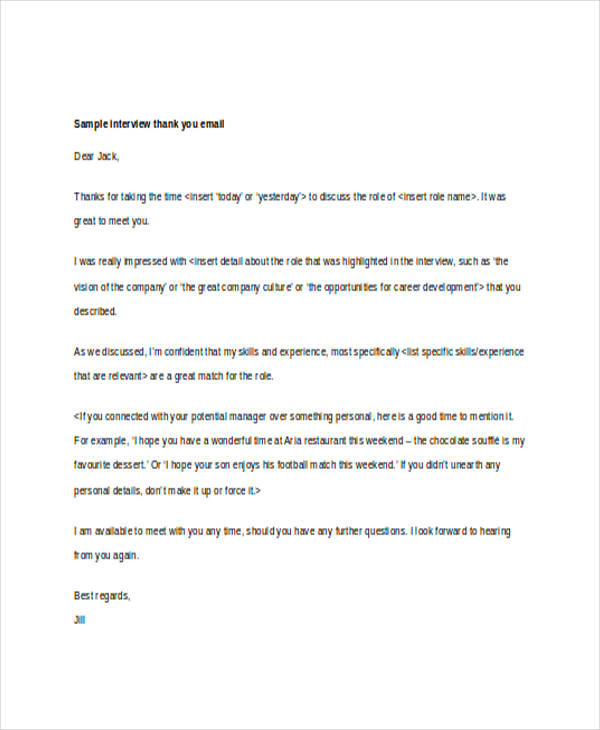Interview Thank-You Email - 9+ Examples, Format, PDF