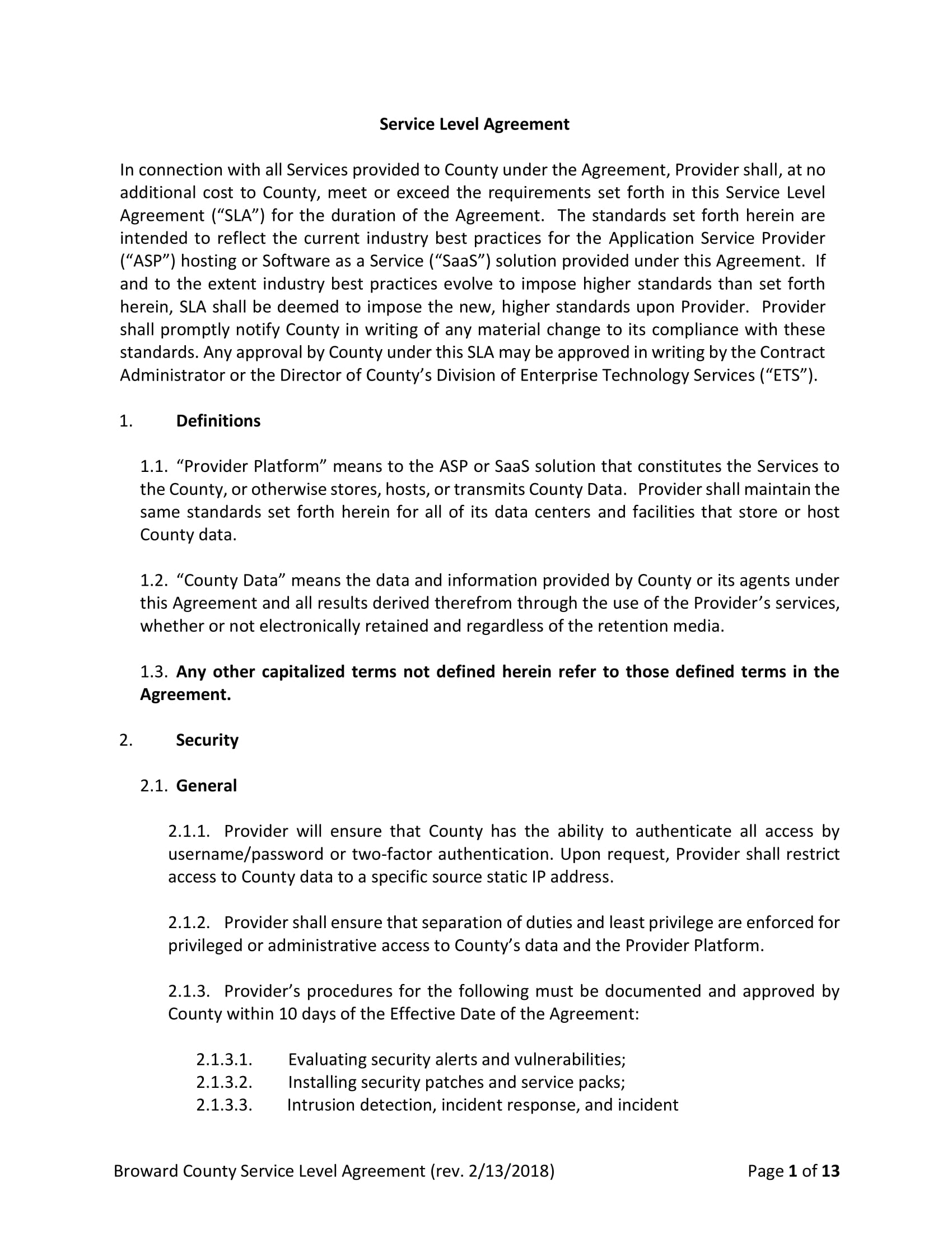 Data Center Service Level Agreement Template Master Template