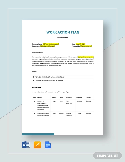 Work Action Plan 9 Examples Format Pdf Examples