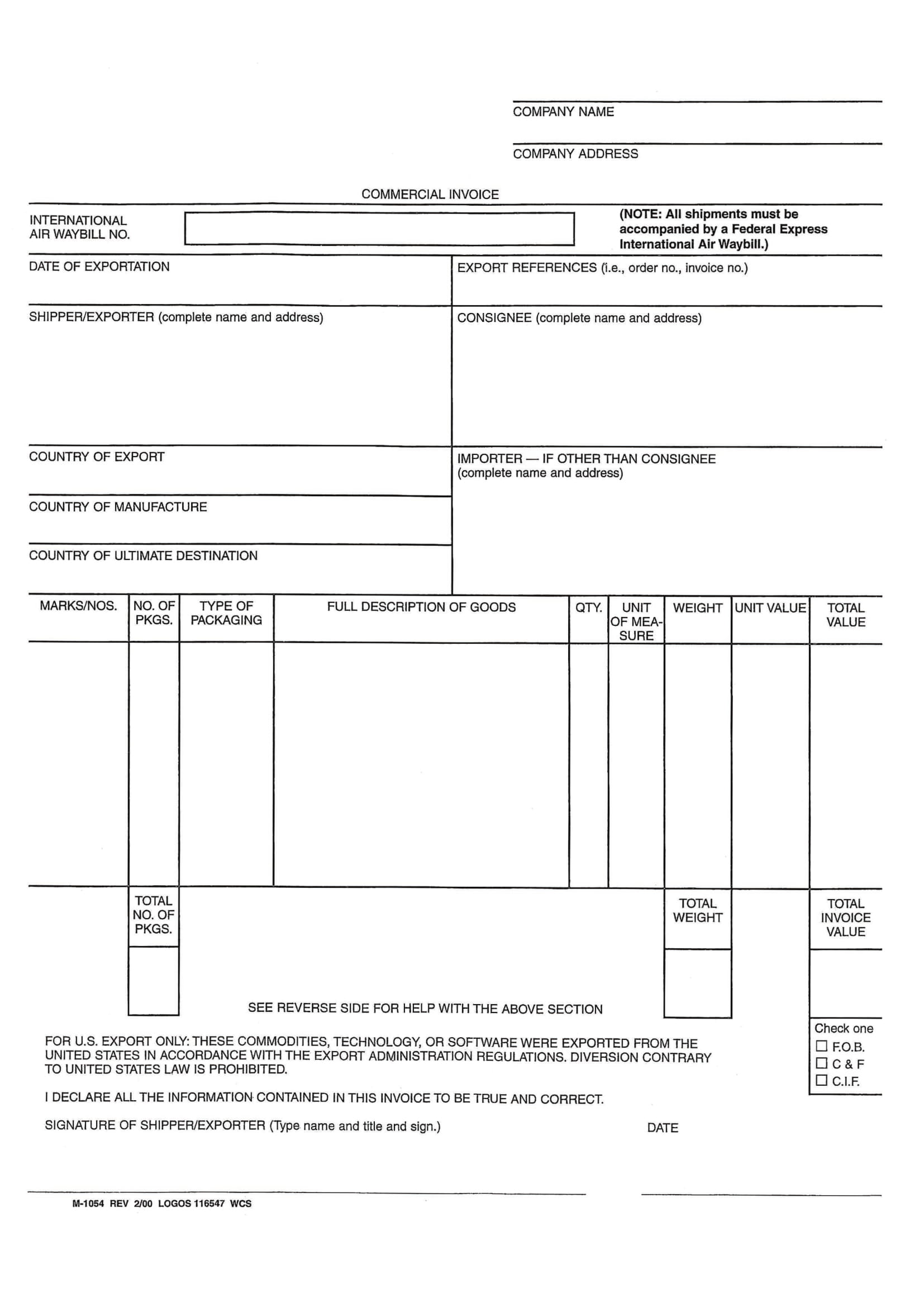 Commercial Invoice Template Word Doc
