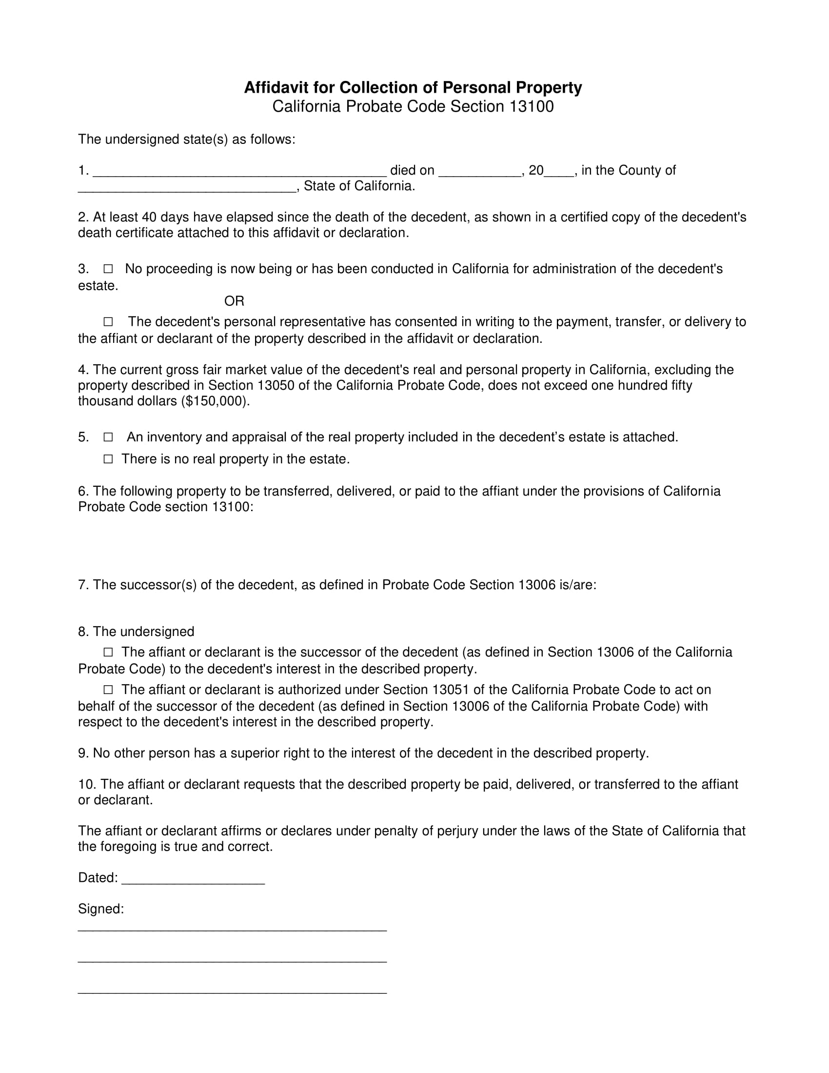 Affidavit of Small Estate - 9+ Examples, Format, Pdf | Examples