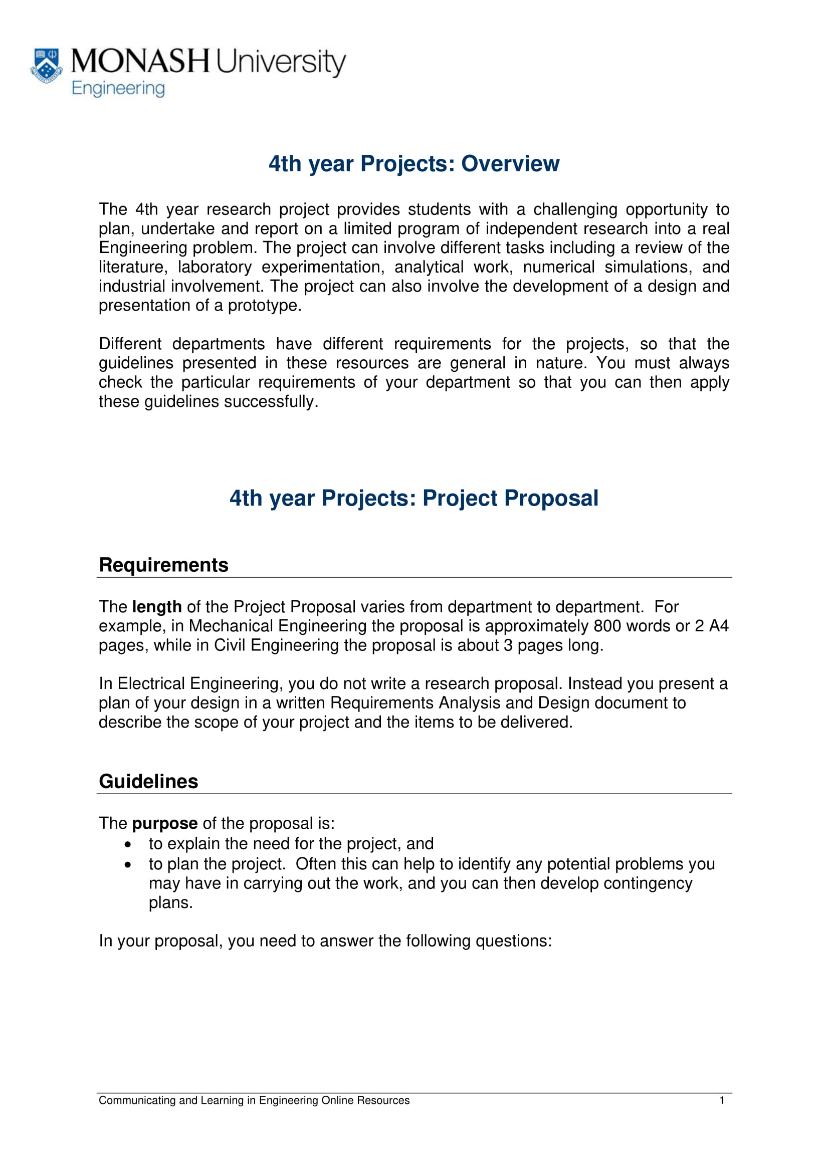 Engineering Project Proposal Template