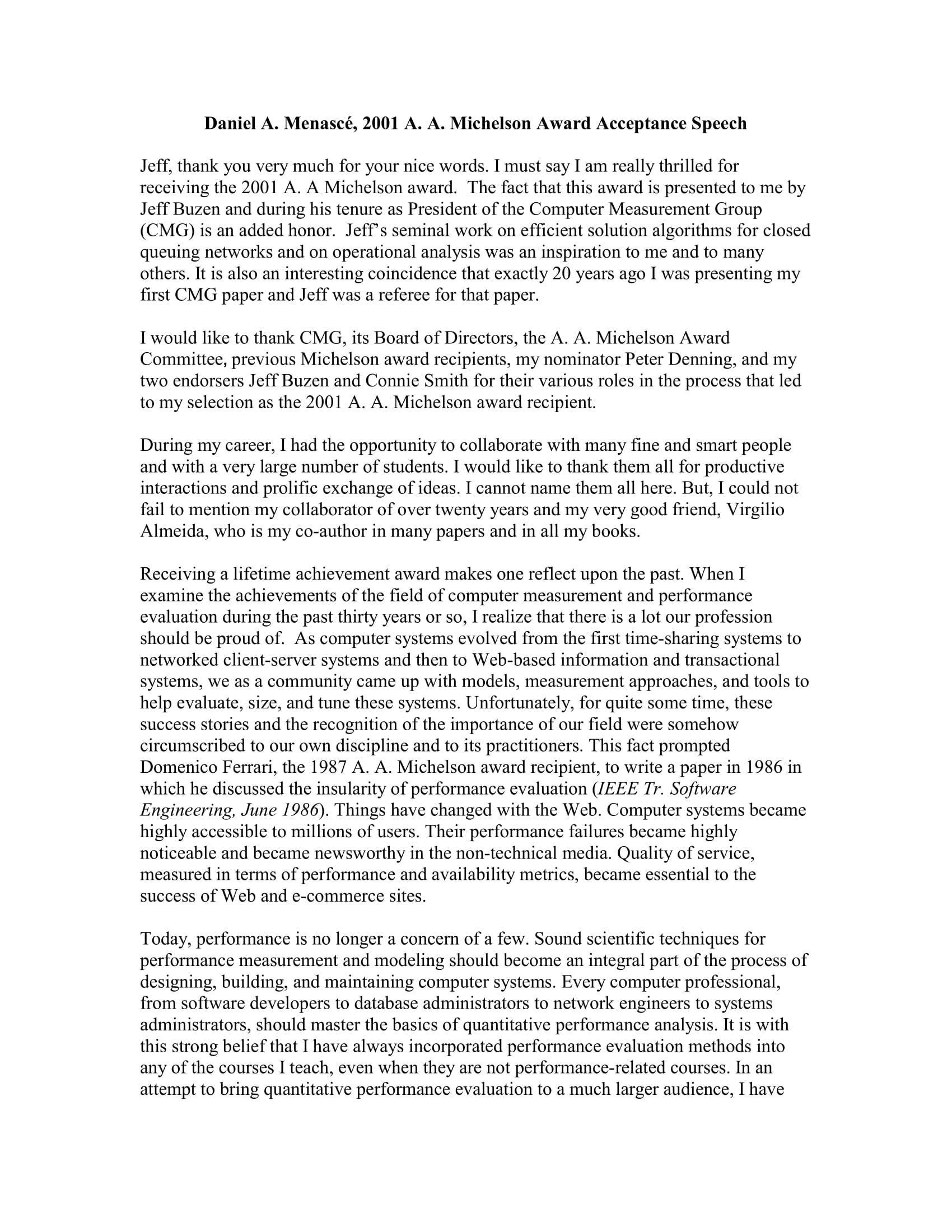 Employee Of The Year Award Speech Sample Thank You Speech How To 