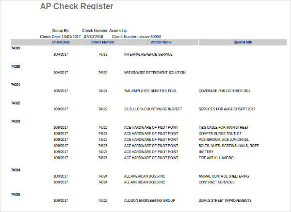 Check Register - 7+ Examples, Format, Pdf | Examples