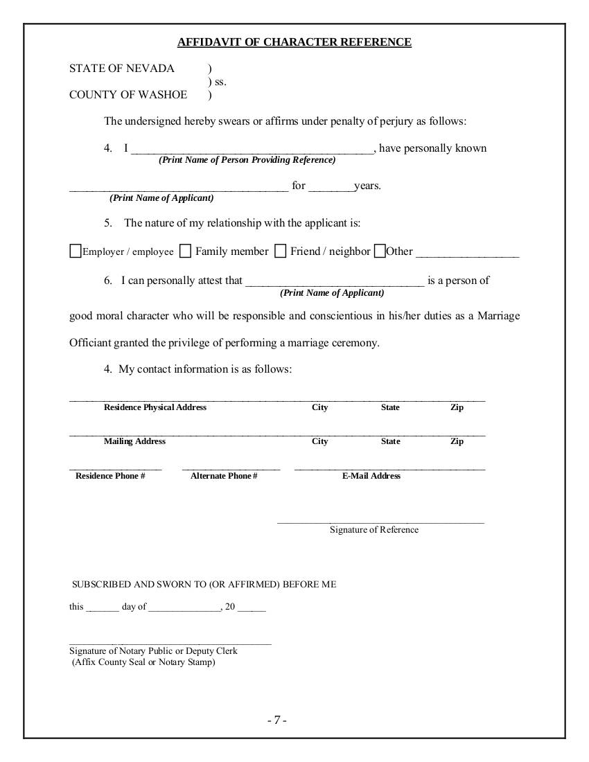 Affidavit For Character Certificate