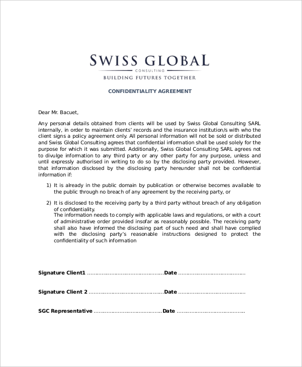Client Confidentiality Agreement - 10+ Examples, Format, Pdf