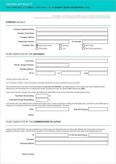 Sworn Affidavit Form - 9+ Examples, Format, Pdf | Examples