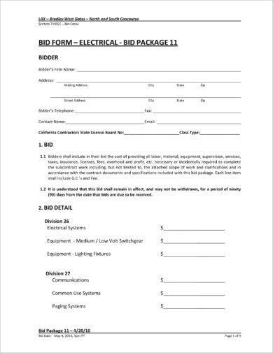 Construction Bid Form - 11+ Examples, Format, Pdf | Examples