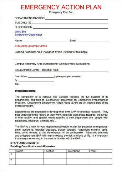 Printable Emergency Action Plan 26 Examples Format Pdf Examples