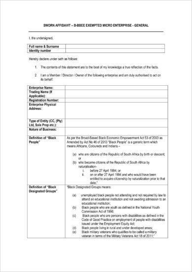 Sworn Affidavit Form - 9+ Examples, Format, Pdf | Examples